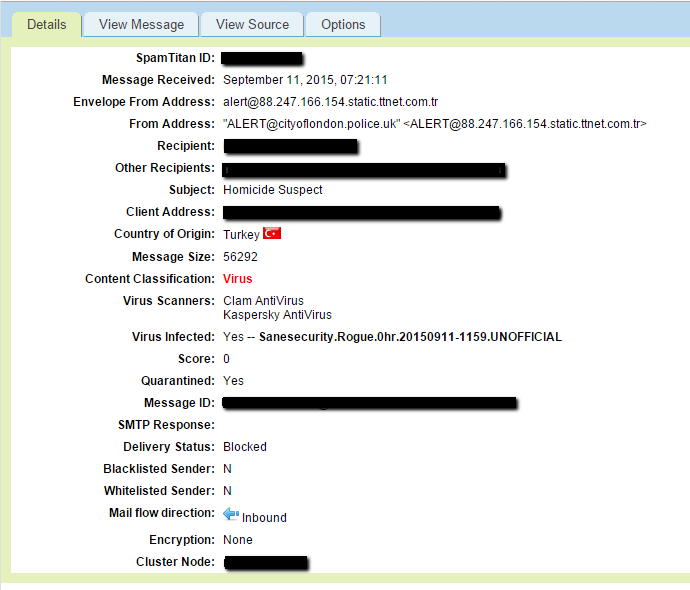New Email Scam Alert – Fake police email delivering malware!